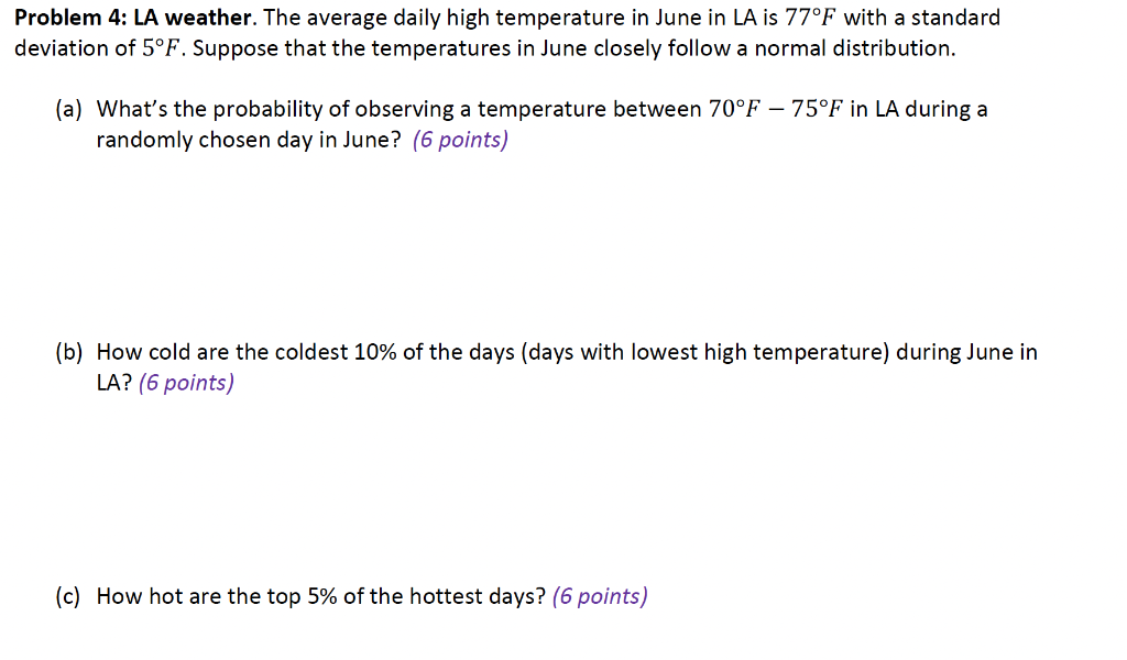 Solved Problem 4: LA weather. The average daily high | Chegg.com