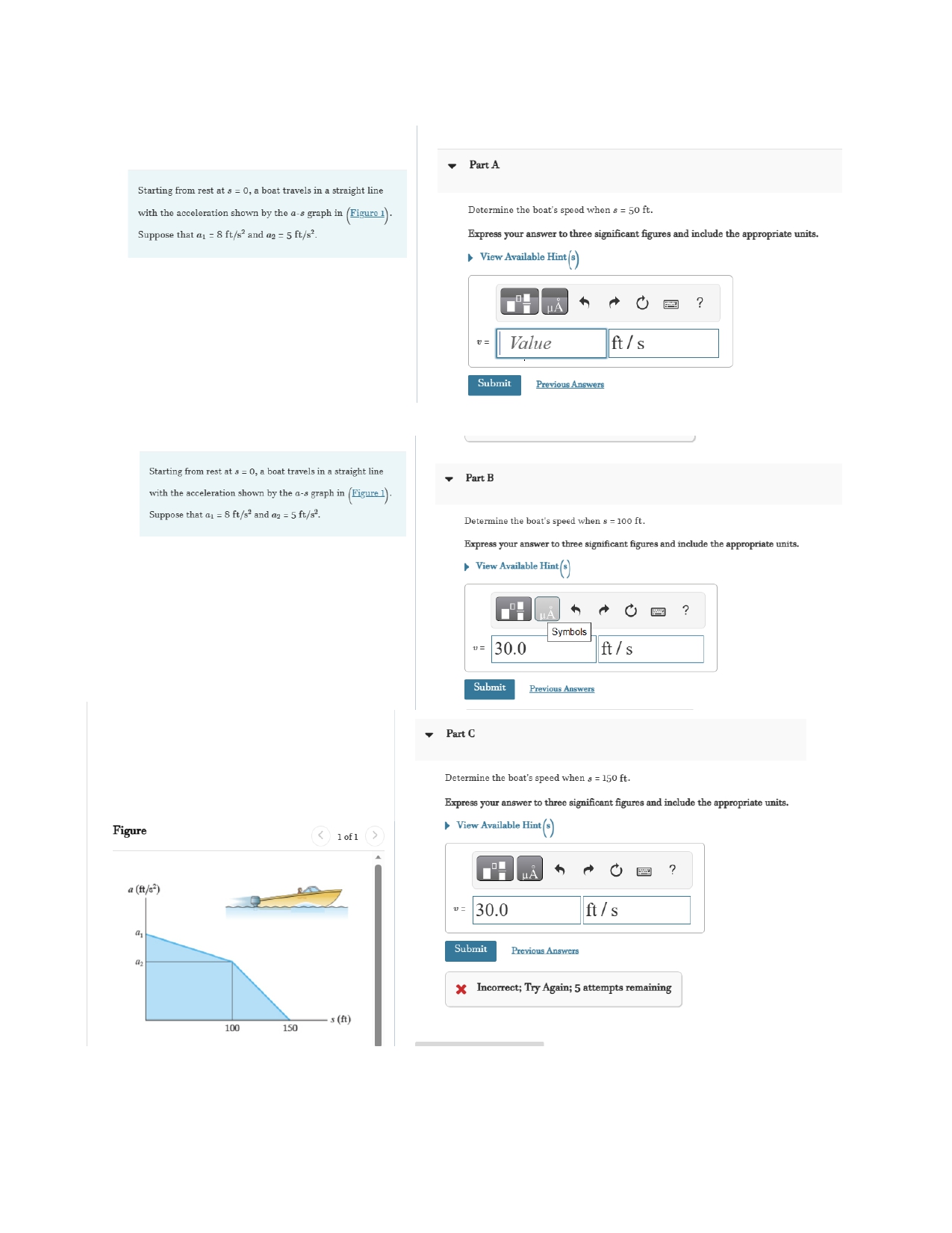 Solved Starting from rest at s = 0, a boat travels in a | Chegg.com