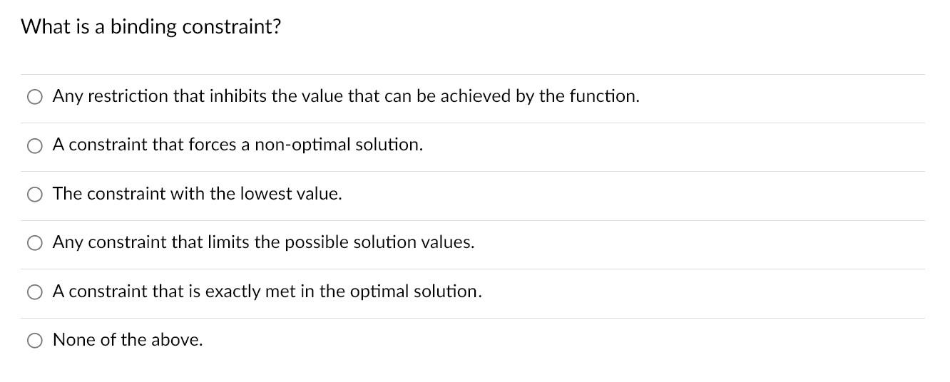 Solved What is a binding constraint? Any restriction that | Chegg.com