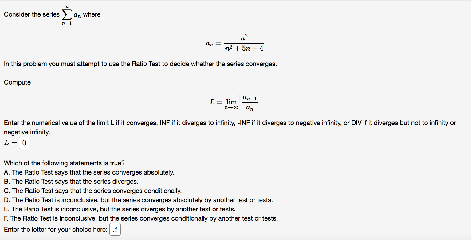 Solved Consider the series ∑n=1∞an where an=n2+5n+4n2 In | Chegg.com