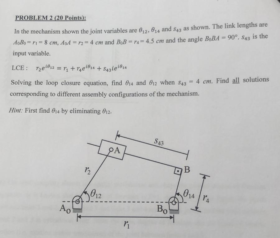 Solved PROBLEM 2 ﻿:In the mechanism shown the joint | Chegg.com