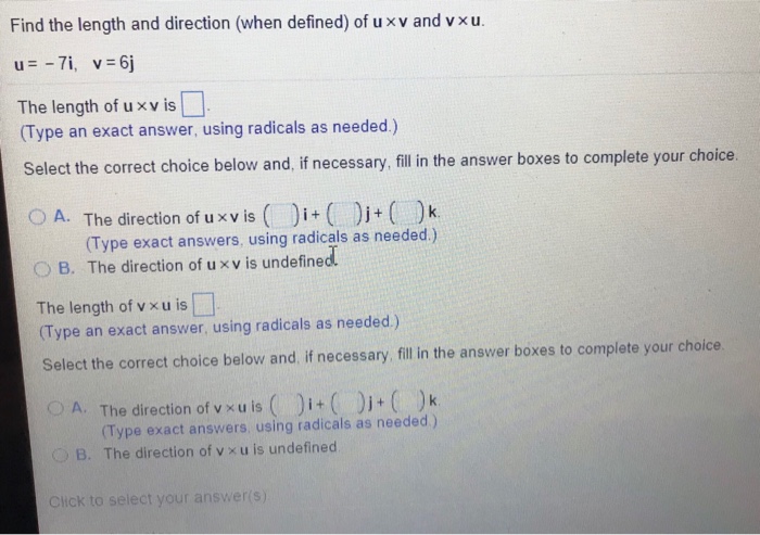 Solved Find the length and direction (when defined) of u x v | Chegg.com