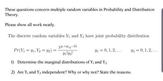Solved These questions concern multiple random variables in | Chegg.com