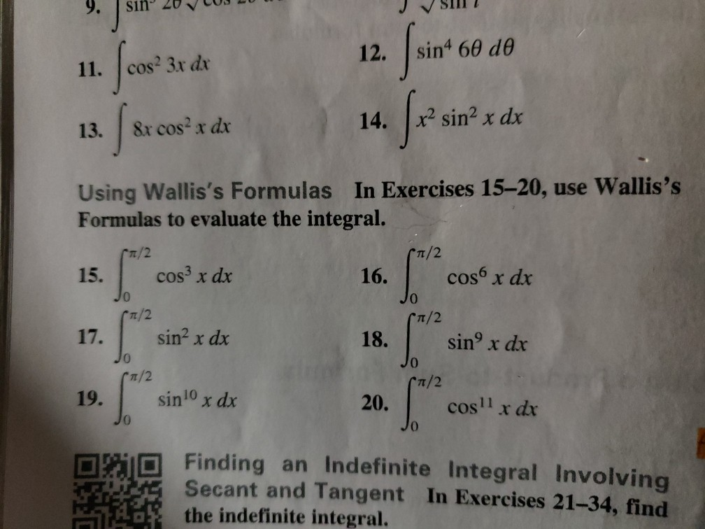Solved 11. cos2 3x dr 13. 8x cos2x dx Using Wallis's | Chegg.com