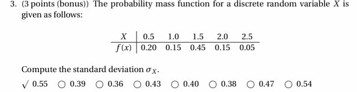 Solved (3 ﻿points (bonus)) ﻿The probability mass function | Chegg.com