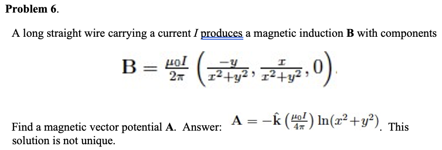Solved Problem 6. A long straight wire carrying a current I | Chegg.com