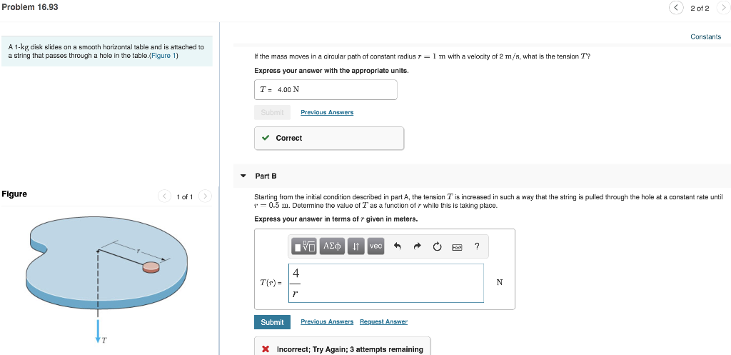Solved A 1-kg disk slides on a smooth horizontal table and | Chegg.com