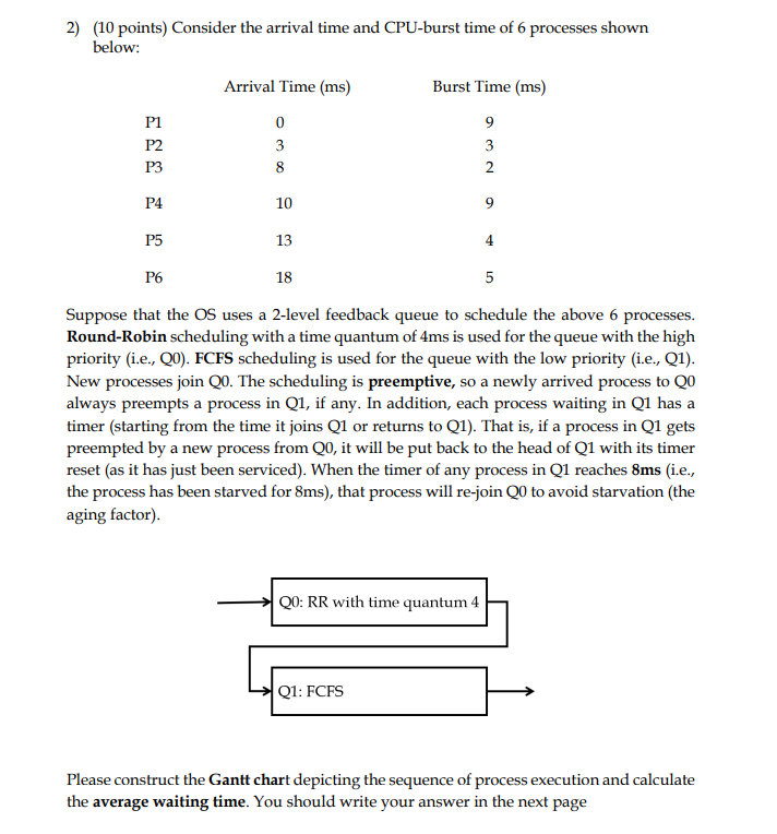 Solved 2) (10 points) Consider the arrival time and | Chegg.com