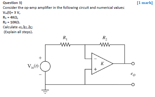 Solved Question 3) Consider the op-amp amplifier in the | Chegg.com