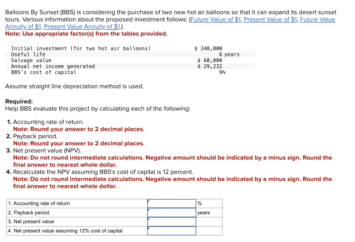 Solved Balloons By Sunset (BBS) ﻿is considering the purchase | Chegg.com