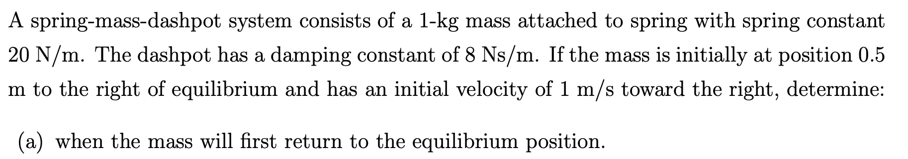 Solved A spring-mass-dashpot system consists of a 1−kg mass | Chegg.com