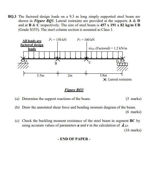 Solved BQ.3 The factored design loads on a 9.3 m long simply | Chegg.com