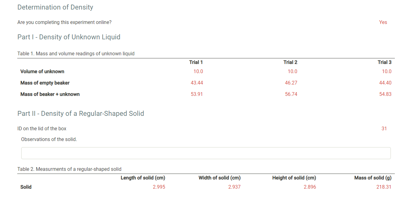 Solved Determination of Density Are you completing this | Chegg.com