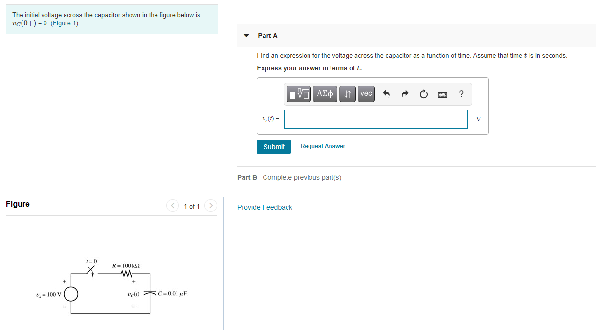 Solved The initial voltage across the capacitor shown in the | Chegg.com