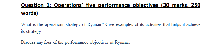 Solved Question 1: Operations' five performance objectives | Chegg.com