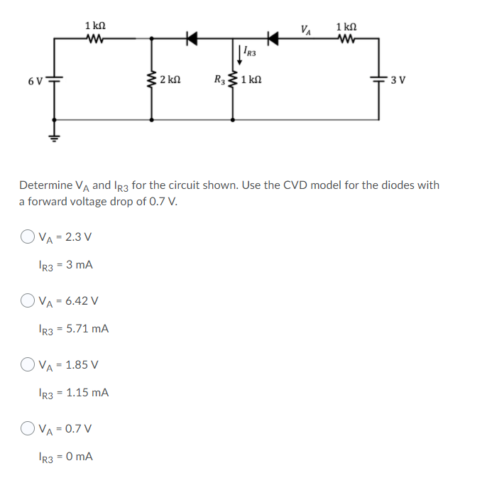 Solved 1kΩ VA 1 ks2 || 123 RS1kΩ W 6V 2 kΩ 3V Determine VA | Chegg.com