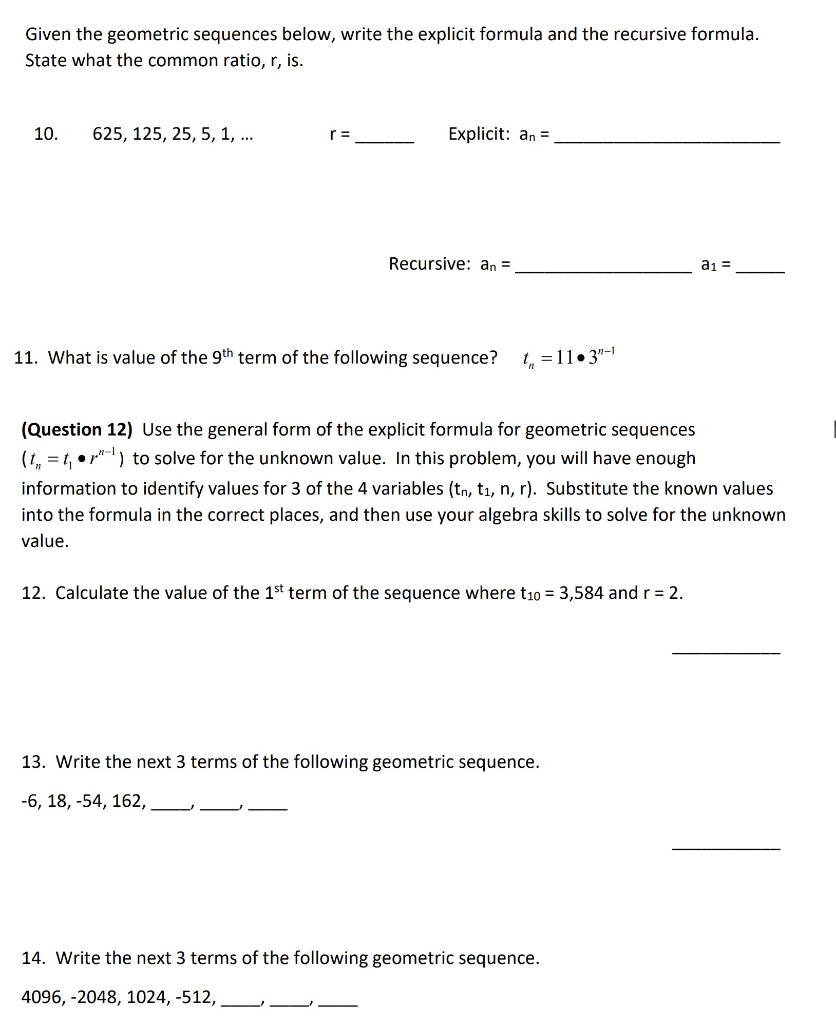 Solved Given The Geometric Sequences Below Write The 8306