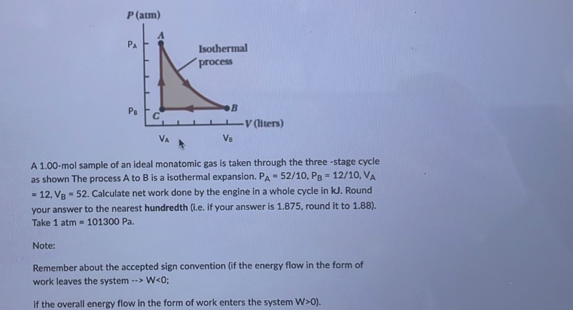 Solved A 1.00-mol sample of an ideal monatomic gas is taken | Chegg.com