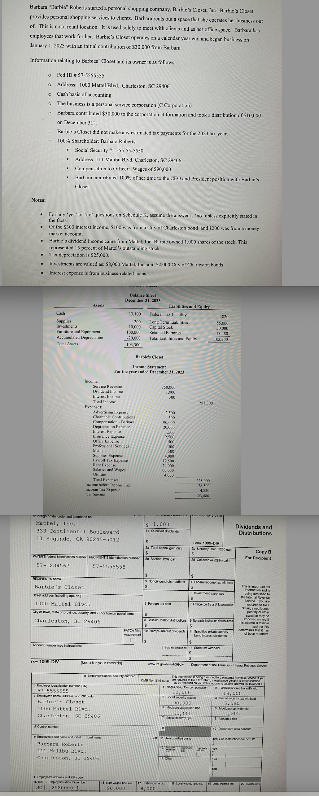 Solved Please prepare an 1120 ﻿c corp tax return with full | Chegg.com