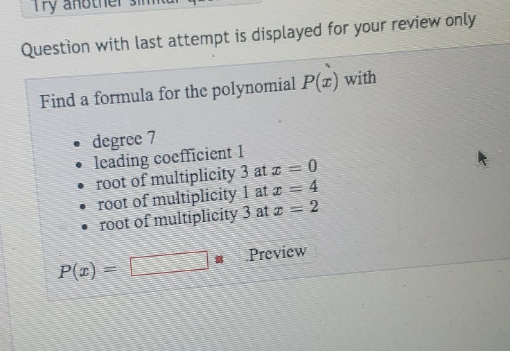 Solved Question with last attempt is displayed for your | Chegg.com