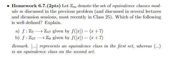 Solved Homework 6.7.(2pts) Let Zm denote the set of | Chegg.com