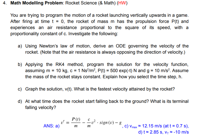 Solved 4. Math Modelling Problem: Rocket Science (& Math) | Chegg.com