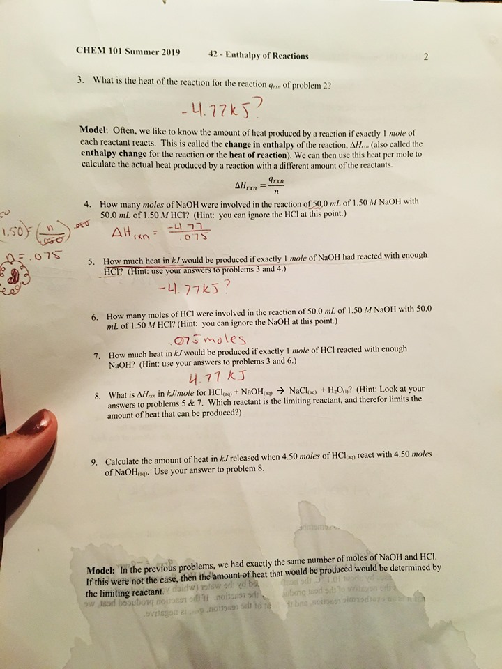 CHEM 101 Summer 2019 42 - Enthalpy of Reactions 3. | Chegg.com