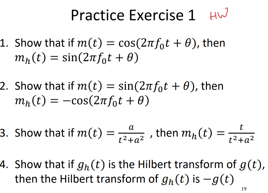 Solved Practice Exercise 1HWShow that if m(t)=cos(2πf0t+θ), | Chegg.com