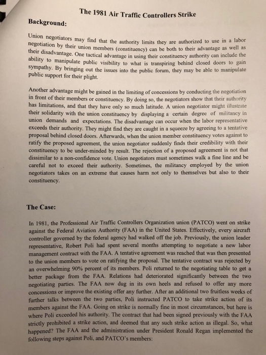 Solved The 1981 Air Traffic Controllers Strike Background: | Chegg.com