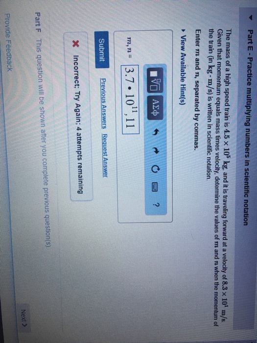Solved Part E-Practice multiplying numbers in scientific | Chegg.com