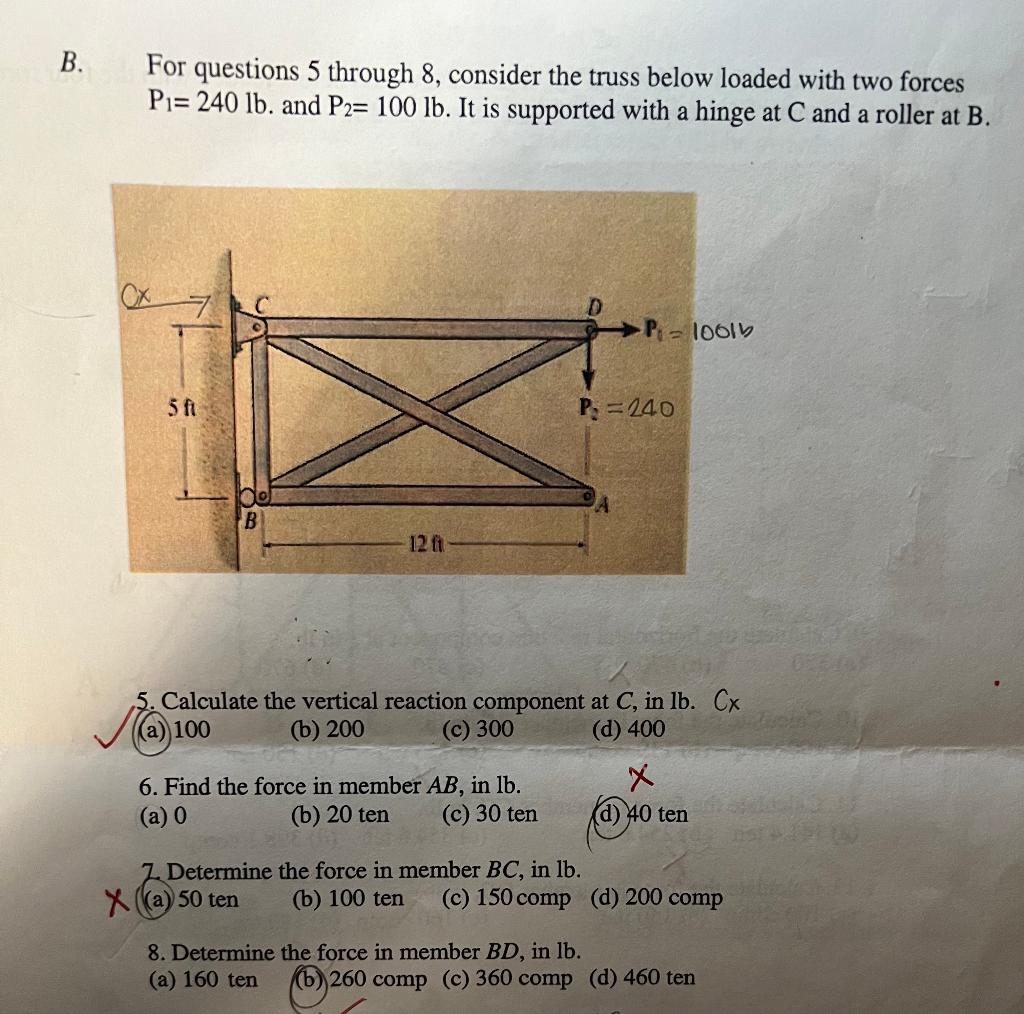 Solved For questions 5 through 8 , consider the truss below | Chegg.com