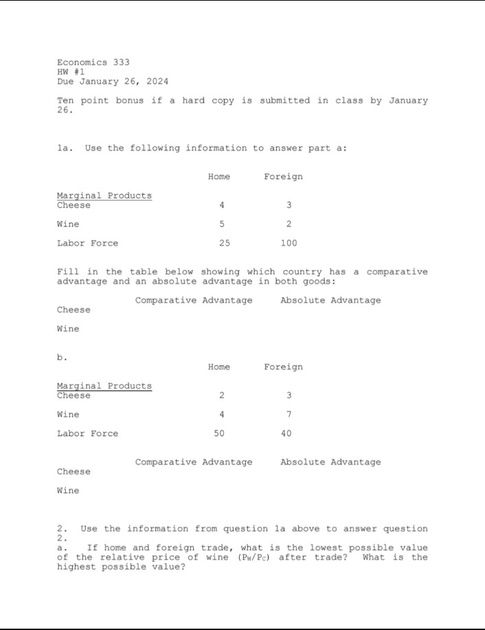 Solved Economics 333HW #1Due January 26, 2024Ten point bonus | Chegg.com
