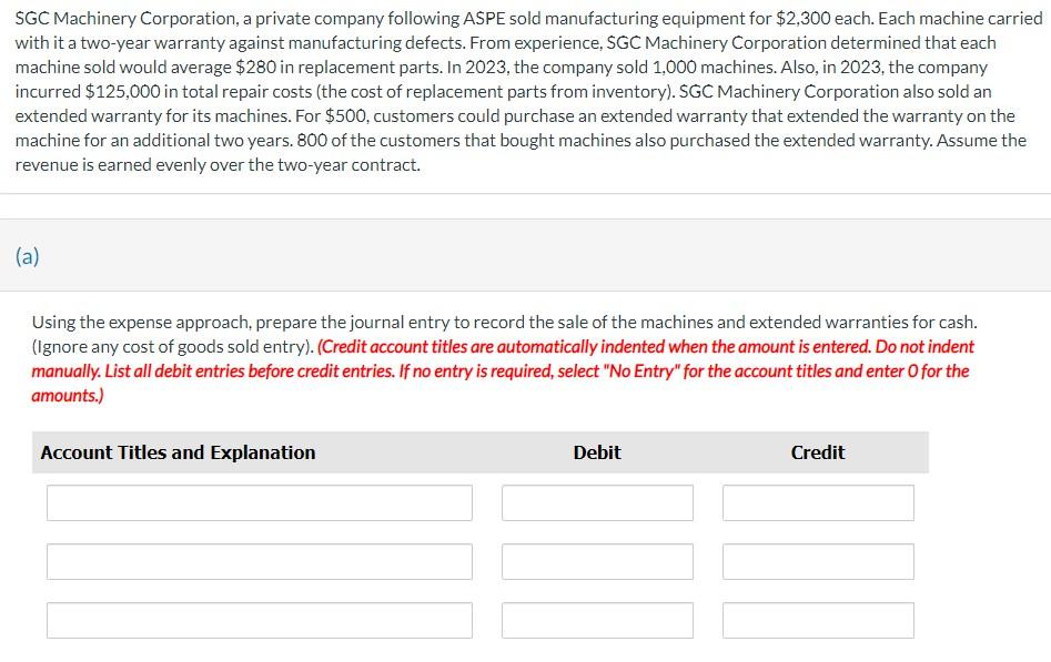 Solved SGC Machinery Corporation, a private company | Chegg.com