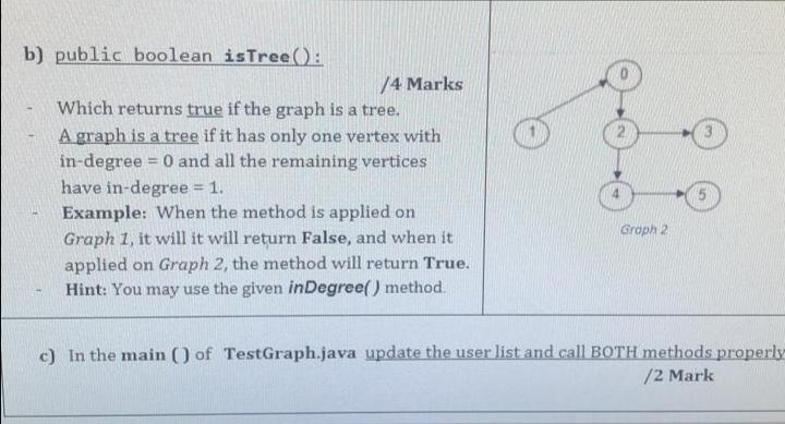 Solved b) public boolean isTree(): 74 Marks Which returns | Chegg.com