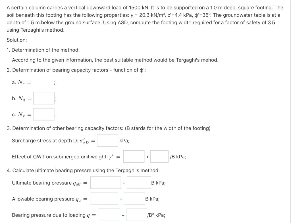 Solved A certain column carries a vertical downward load of | Chegg.com