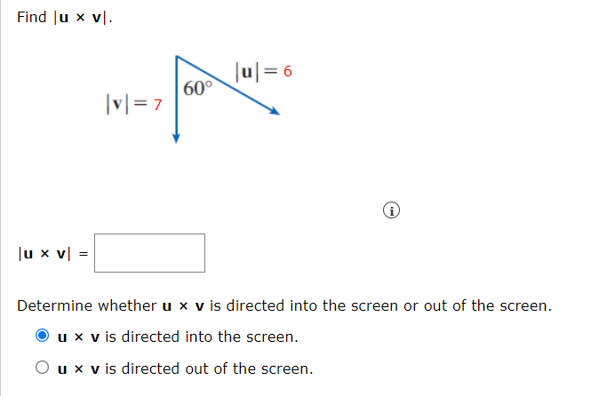 Solved Find ∣u×v∣. (i) ∣u×v∣= Determine whether u×v is | Chegg.com