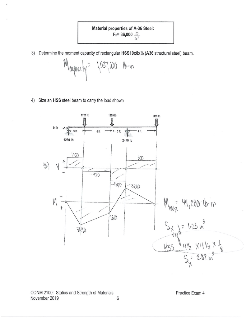 Solved Material properties of A-36 Steel: Fb= 36,000 b 3) | Chegg.com