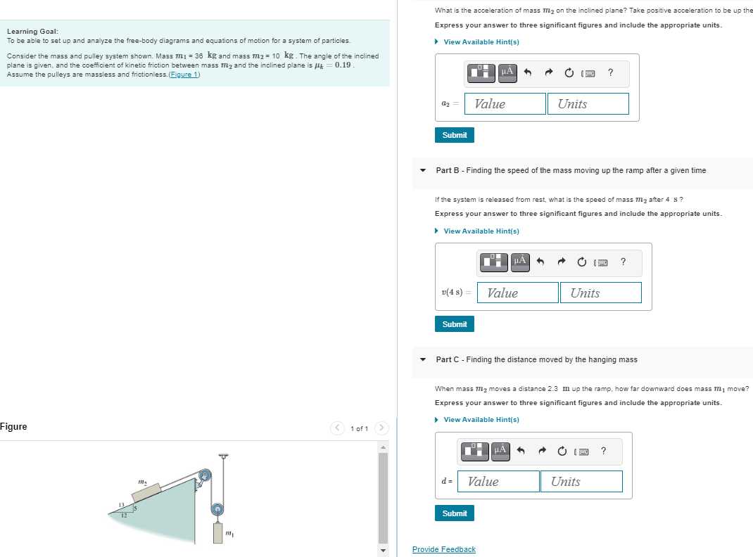 Solved What is the acceleration of mass m2 on the inclined | Chegg.com