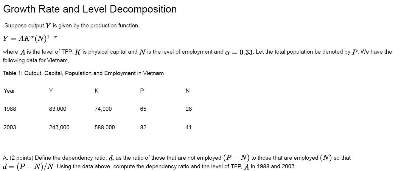 Solved Growth Rate and Level Decomposition Suppose output Y | Chegg.com