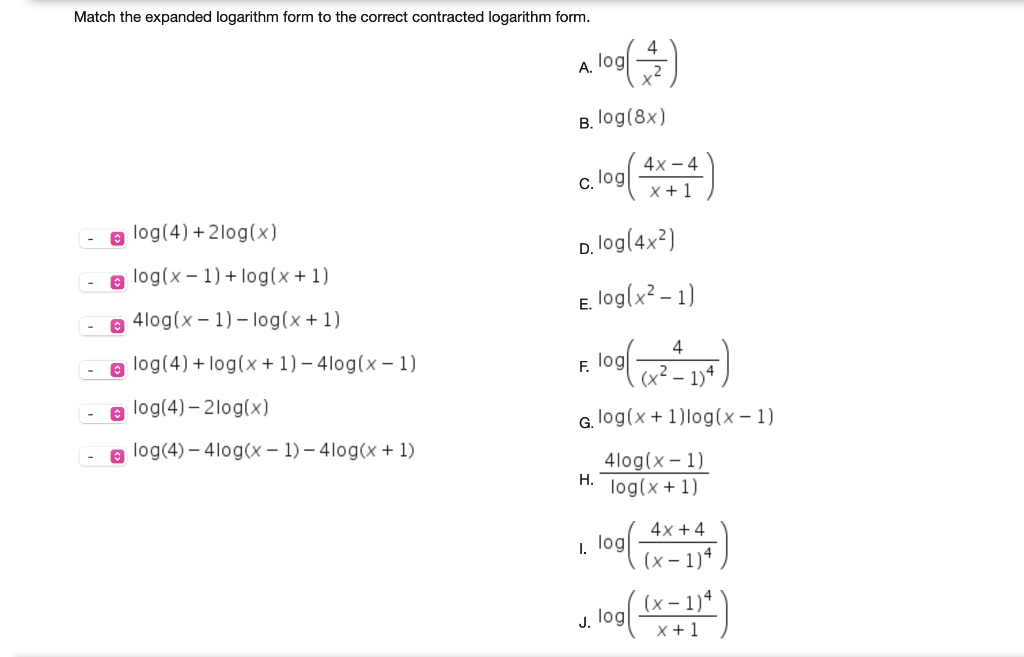 Solved Match the expanded logarithm form to the correct | Chegg.com