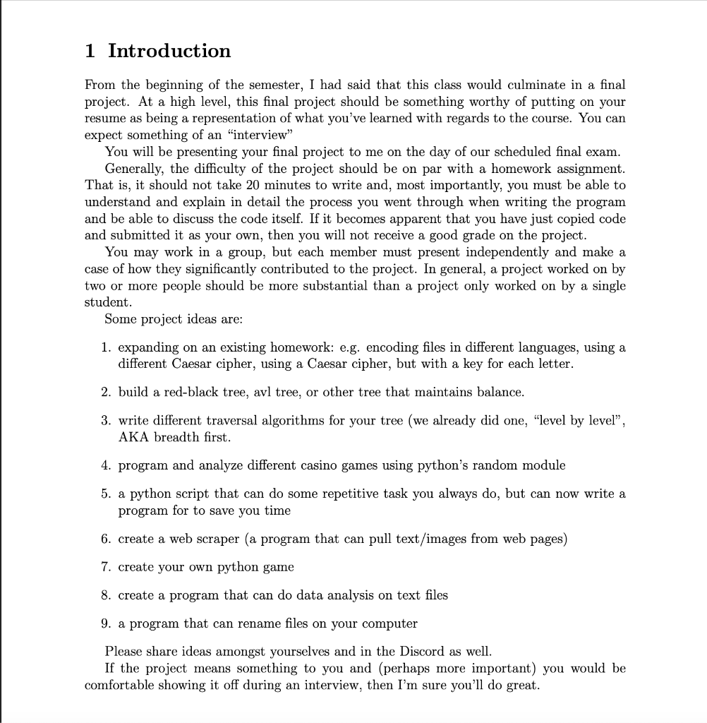 Solved 1 Introduction From the beginning of the semester, I | Chegg.com