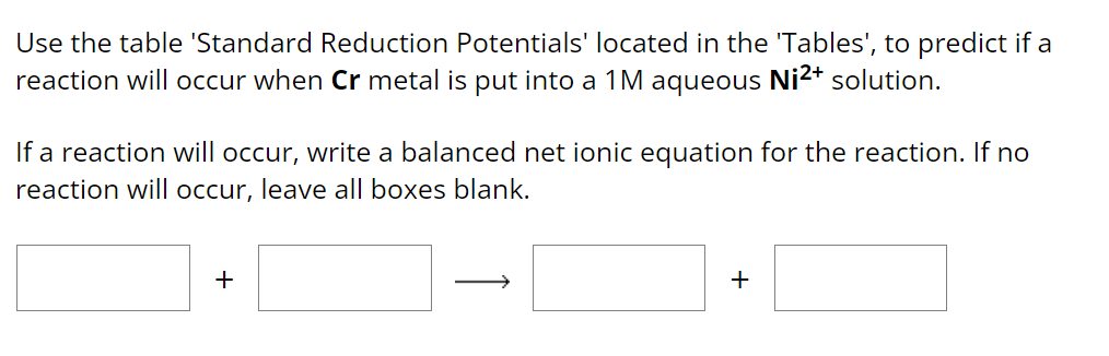 Solved Use The Table Standard Reduction Potentials Located