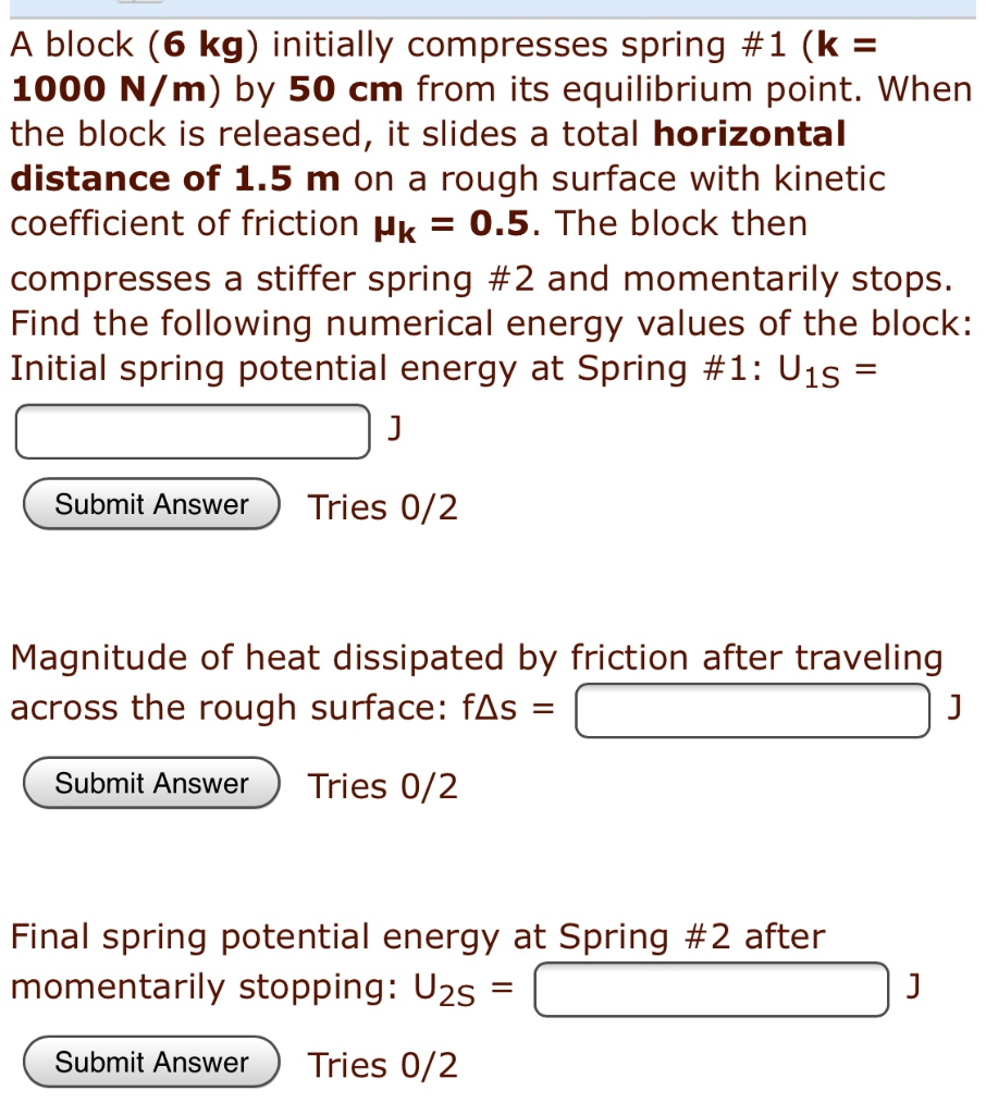 Solved A block (6 kg) initially compresses spring #1 (k = | Chegg.com