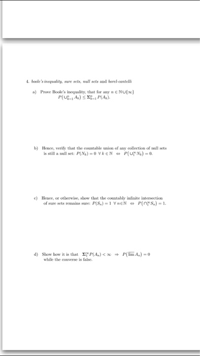 Solved 4·boole's inequality, sure sets. null sets and | Chegg.com