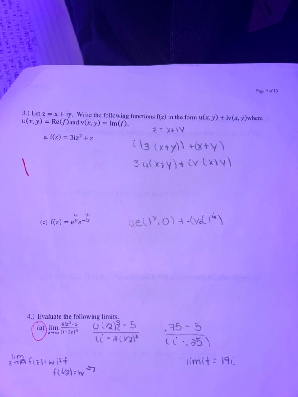 Solved 3.) Let z=x+iy. Write the following functions f(z) in | Chegg.com