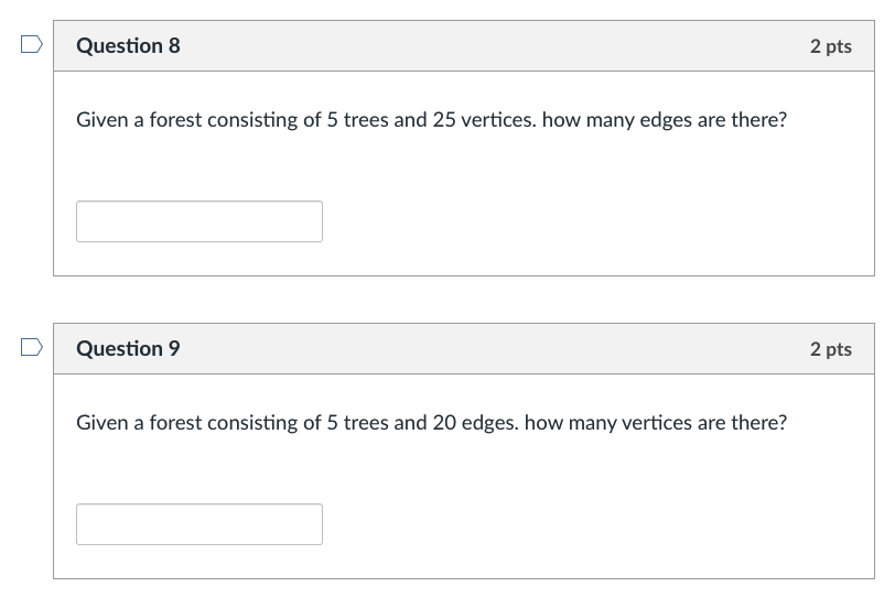 Solved Question 8 2 pts Given a forest consisting of 5 trees | Chegg.com