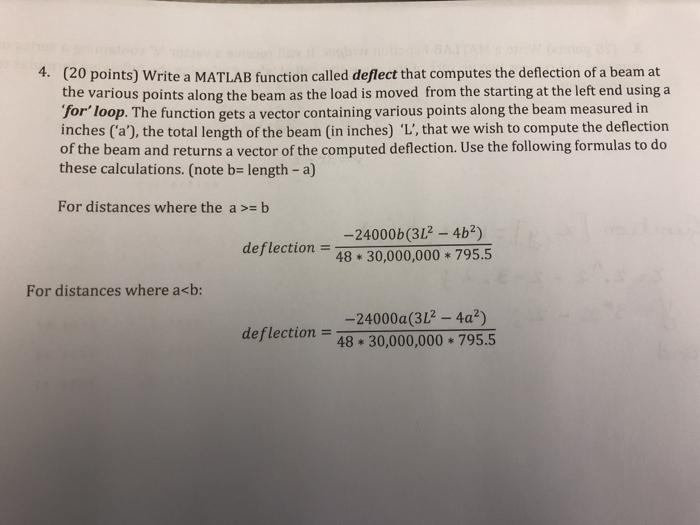 (20 points) Write a MATLAB function called deflect | Chegg.com