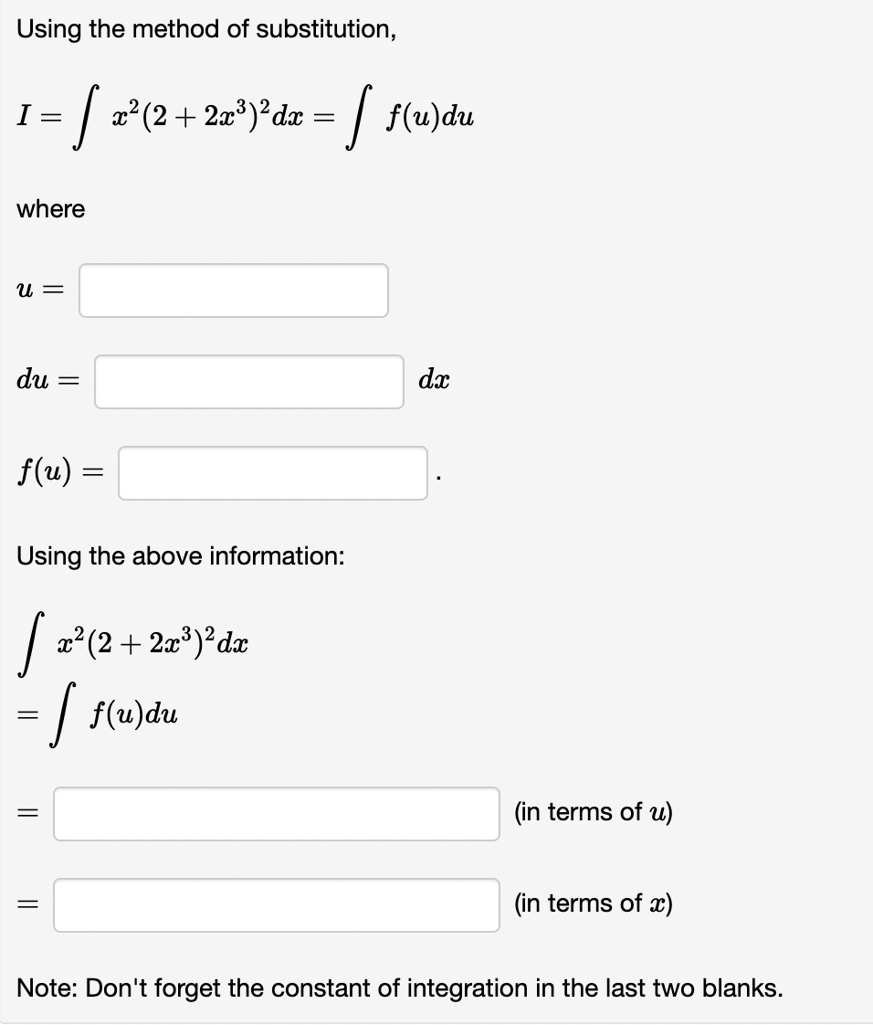 Solved Using the method of substitution, | Chegg.com