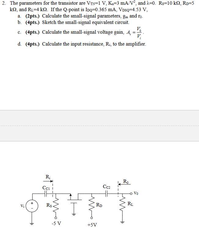 Solved 2. The parameters for the transistor are VTN=1 V,Kn=3 | Chegg.com