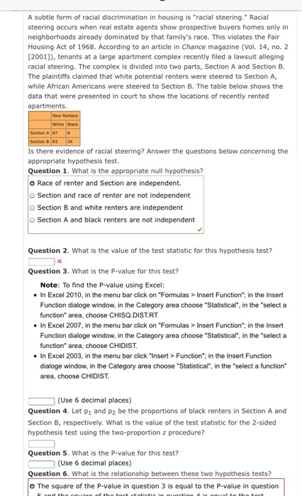 Solved A subtle form of racial discrimination in housing is | Chegg.com